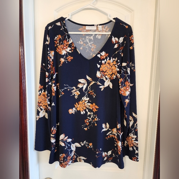 Susan Graver | Tops | Susan Graver Blue Floral Blouse With Long Sleeves ...